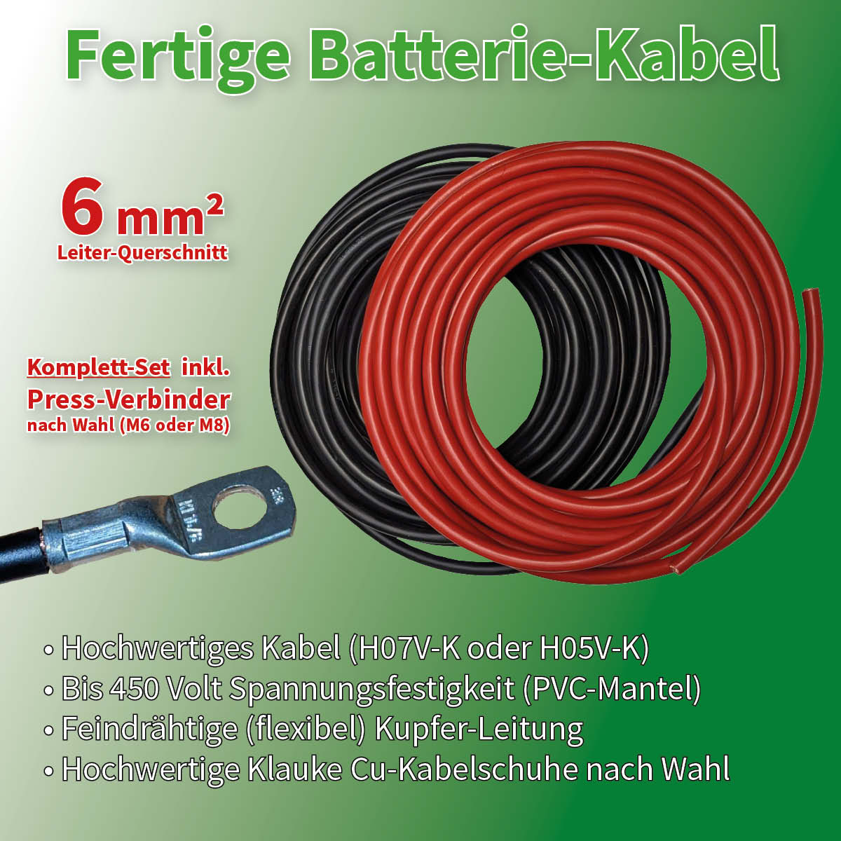 Fertiges Batterie-Kabel-Set 2x6mm² - Lumentree-Shop